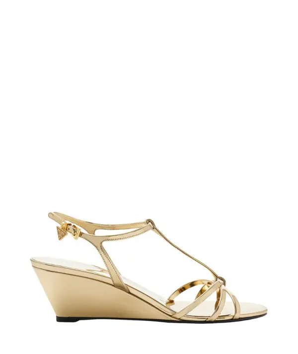Prada Metallic Leather Wedge Sandals - Gold