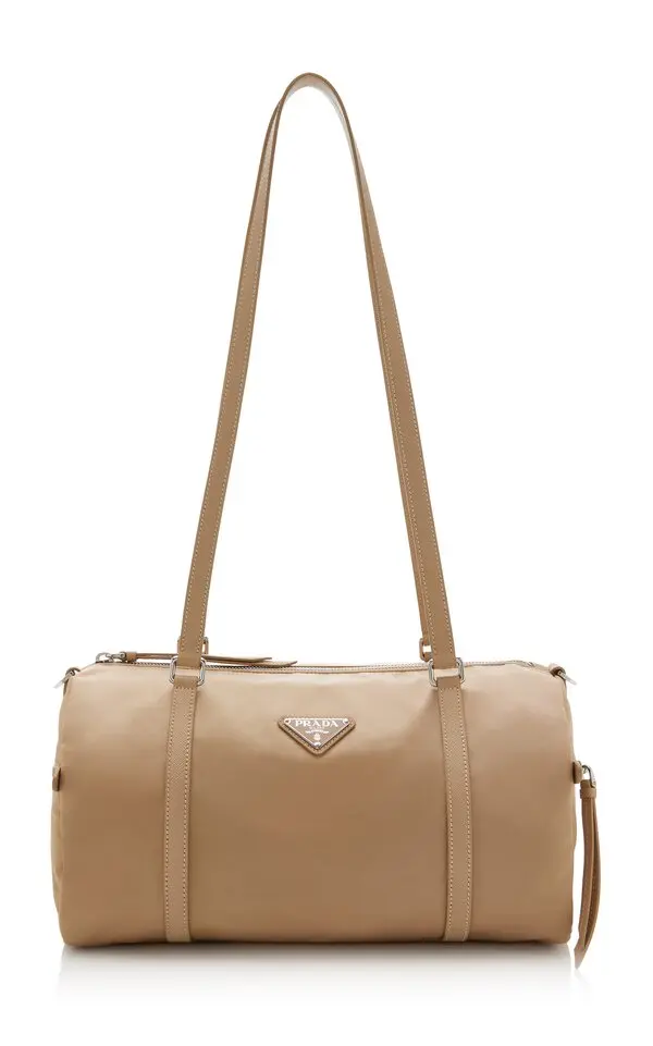 Prada Large Leather-trimmed Re-nylon Duffle Bag - Neutral