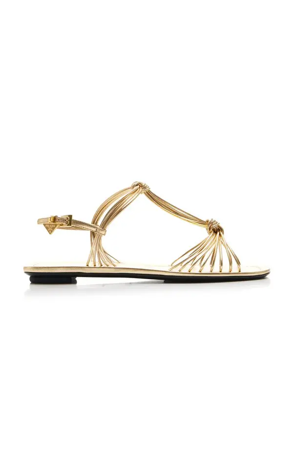 Prada Metallic Leather Strappy Sandals - Gold