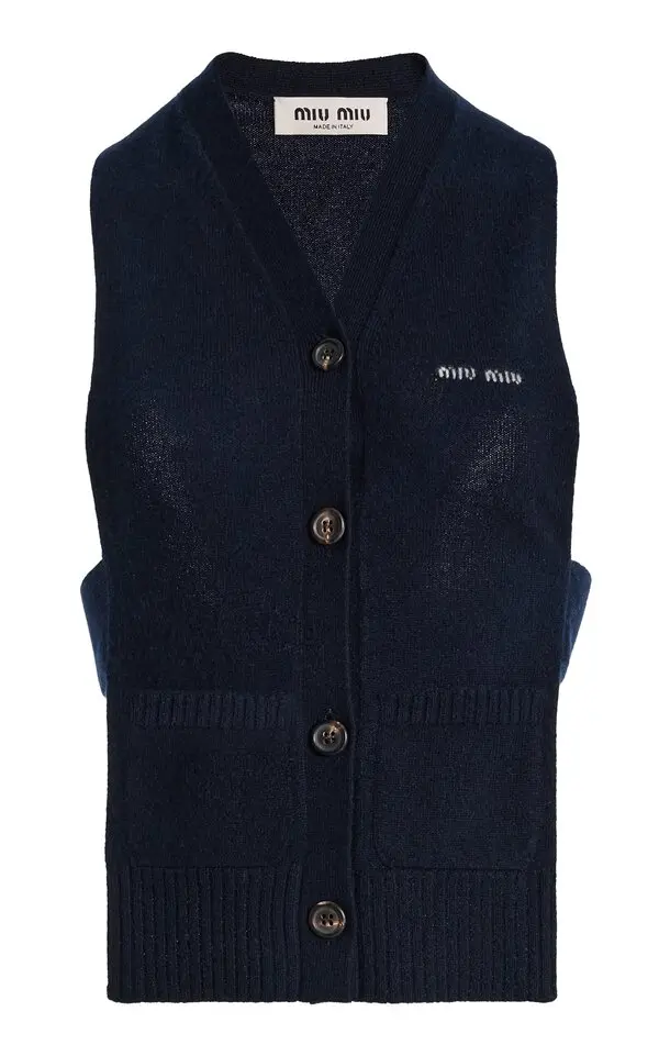 Miu Miu Cashmere Cardigan Vest - Navy