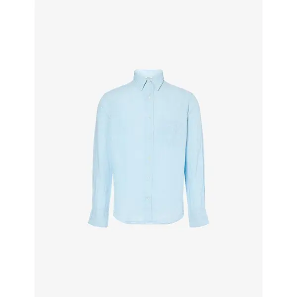 Gant Logo-embroidered Regular-fit Linen Shirt - Sky Blue