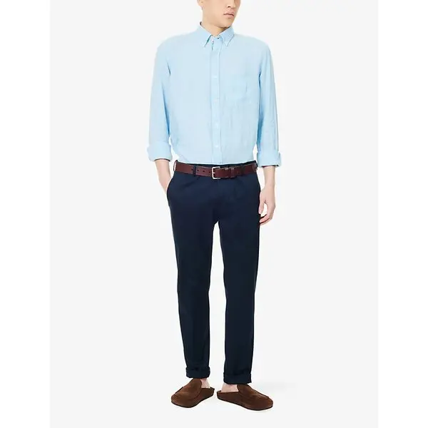 Gant Logo-embroidered Regular-fit Linen Shirt - Sky Blue