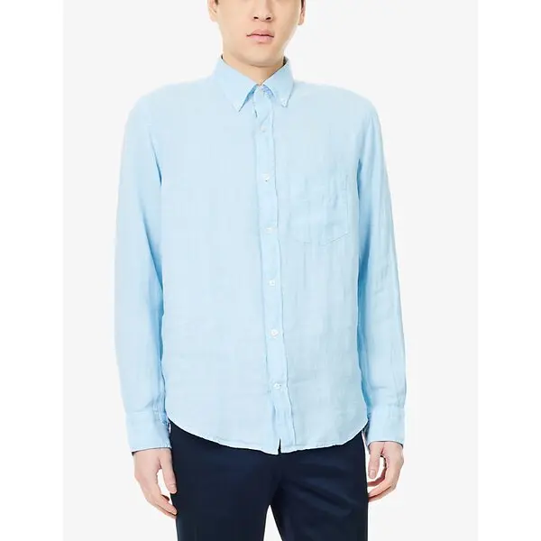 Gant Logo-embroidered Regular-fit Linen Shirt - Sky Blue