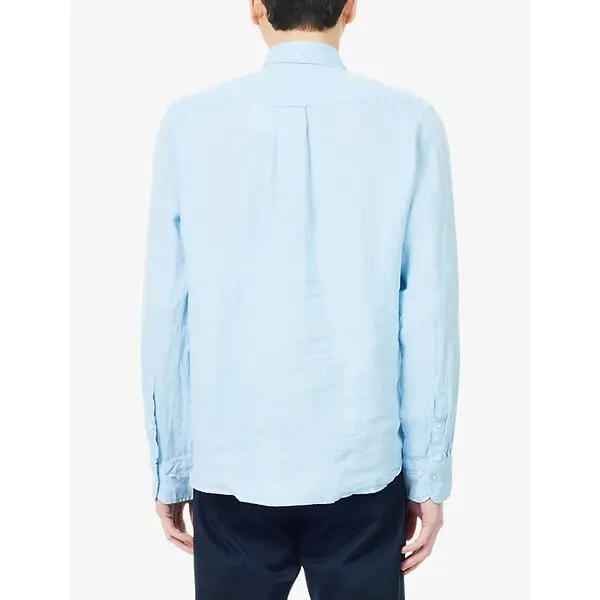 Gant Logo-embroidered Regular-fit Linen Shirt - Sky Blue