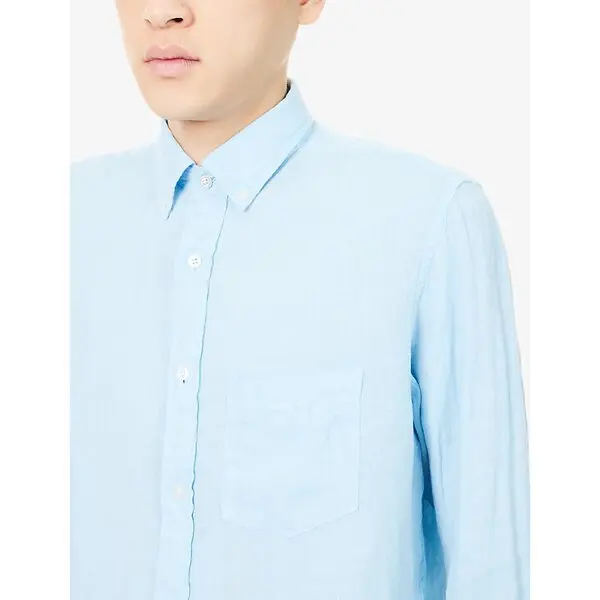 Gant Logo-embroidered Regular-fit Linen Shirt - Sky Blue