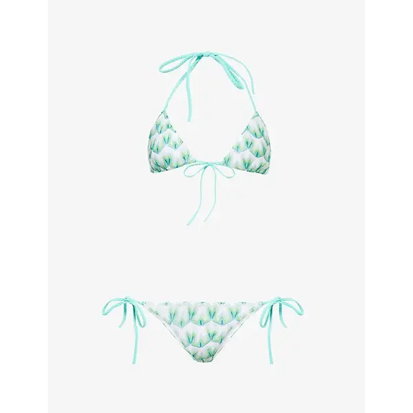 Missoni Chevron-print Raschel Knit Bikini Set - Multi Light Blue/green