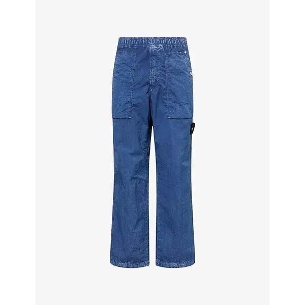 Stone Island Logo-patch Straight-leg Woven Trousers - Indigo