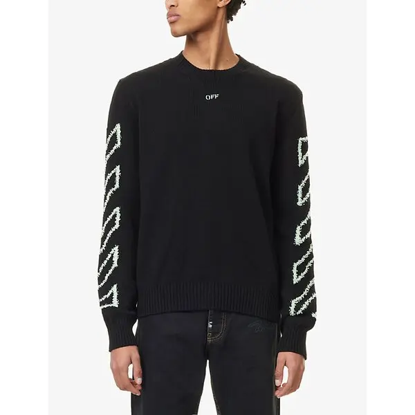 Off-White Outline Embroidered-logo Cotton Jumper - Black