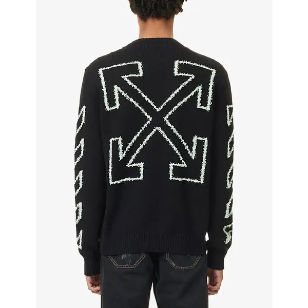 Off-White Outline Embroidered-logo Cotton Jumper - Black