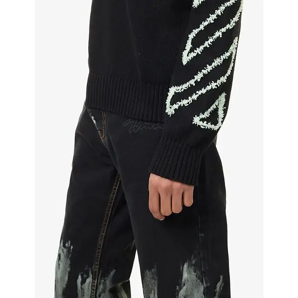 Off-White Outline Embroidered-logo Cotton Jumper - Black