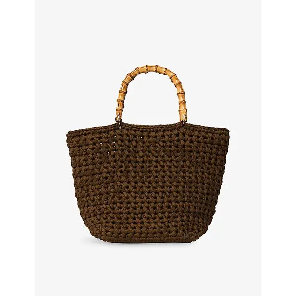 Whistles Bamboo-handle Crochet Bag - Khaki/olive