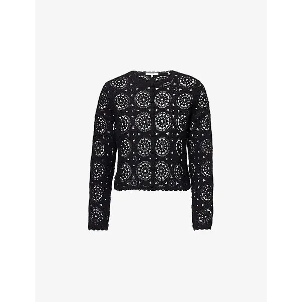 FRAME The Crochet Cropped Cotton Cardigan - Black