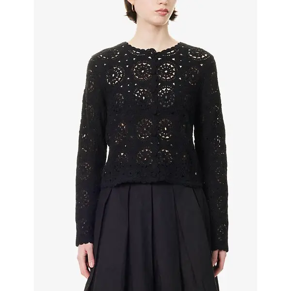 FRAME The Crochet Cropped Cotton Cardigan