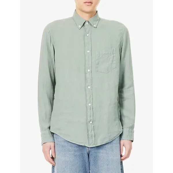 Gant Logo-embroidered Regular-fit Linen Shirt Xxl - Ceramic Grey