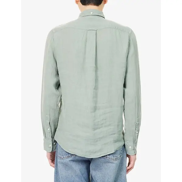 Gant Logo-embroidered Regular-fit Linen Shirt Xxl - Ceramic Grey