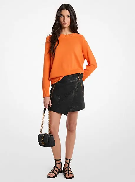 Michael Kors Textured Leather Wrap Skirt - Black