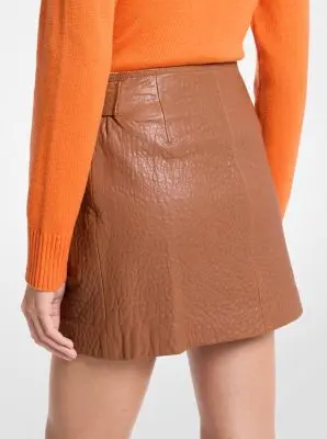 Michael Kors Textured Leather Wrap Skirt - Brown