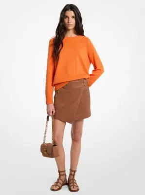 Michael Kors Textured Leather Wrap Skirt - Brown