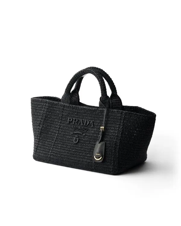 Prada Large Crochet Tote Bag With Leather Details - Black
