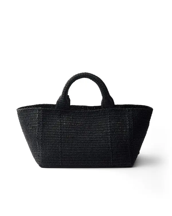 Prada Large Crochet Tote Bag With Leather Details - Black