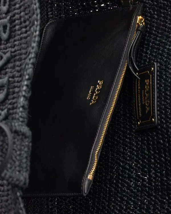 Prada Large Crochet Tote Bag With Leather Details - Black