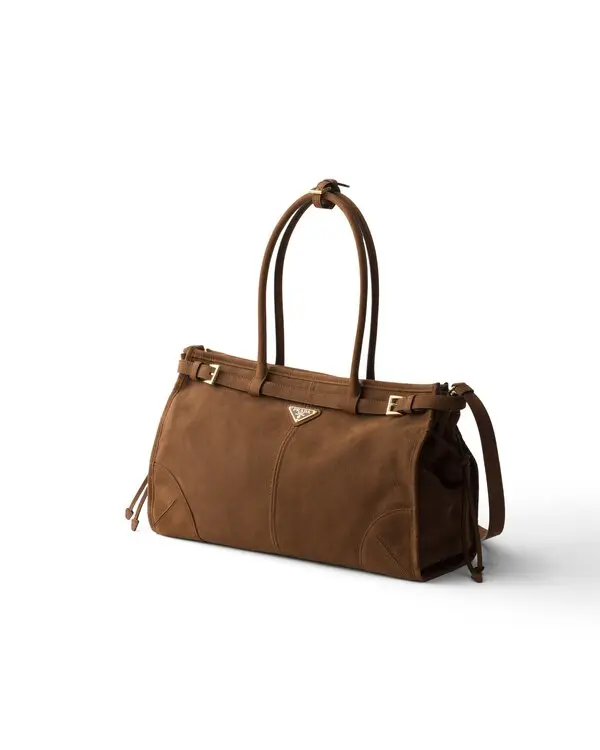 Prada Large Nubuck Leather Handbag - Brown