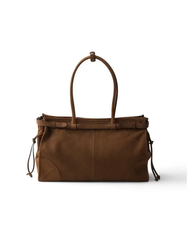 Prada Large Nubuck Leather Handbag - Brown