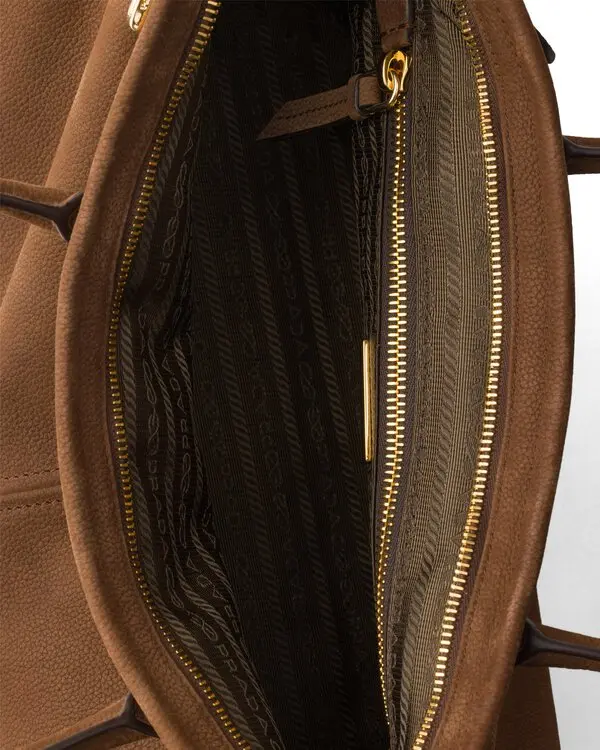 Prada Large Nubuck Leather Handbag - Brown