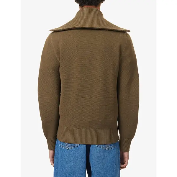 Bottega Veneta Oversized-collar Ribbed Wool-and-cotton Cardigan - Dark Moss