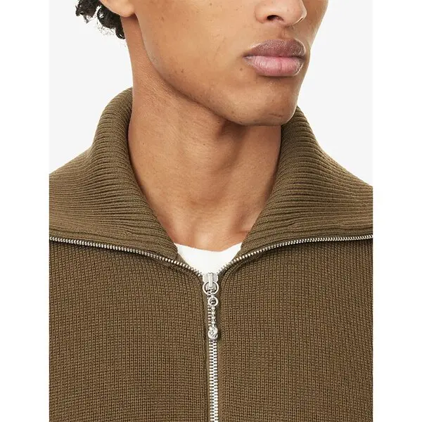 Bottega Veneta Oversized-collar Ribbed Wool-and-cotton Cardigan - Dark Moss