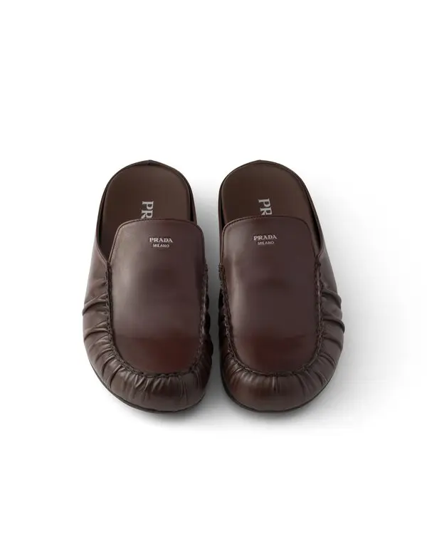 Prada Leather Mules - Brown