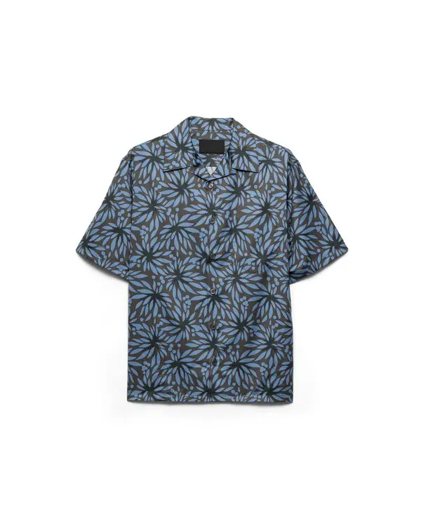 Prada Printed Cotton Bowling Shirt - Grey