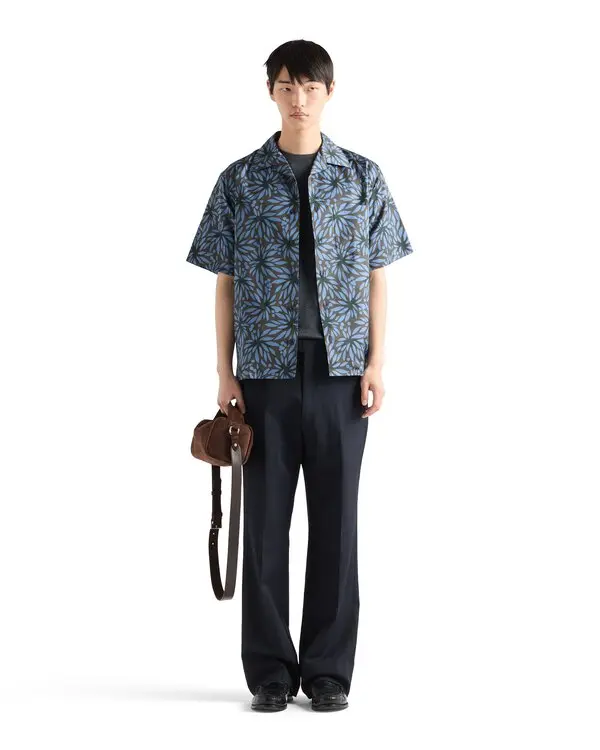 Prada Printed Cotton Bowling Shirt - Grey