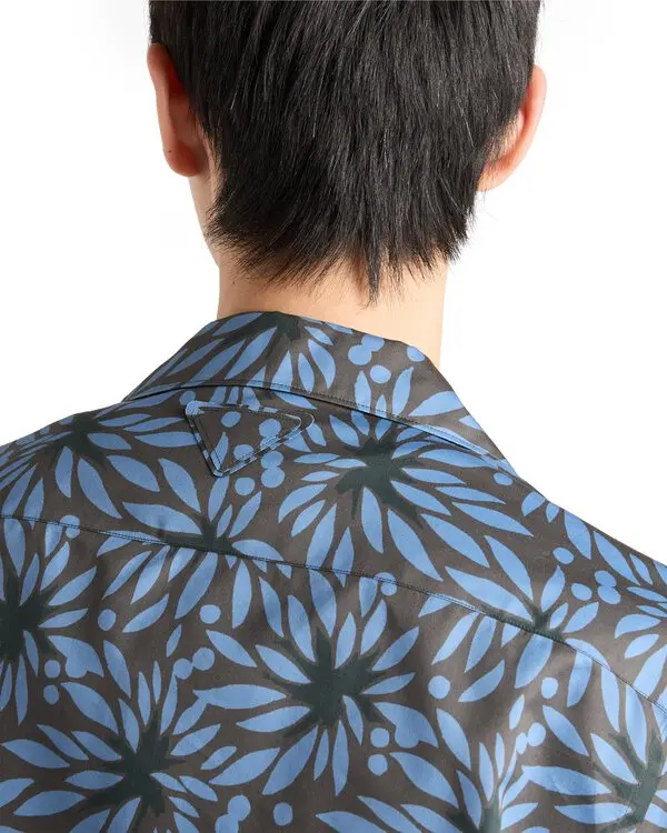 Prada Printed Cotton Bowling Shirt - Grey