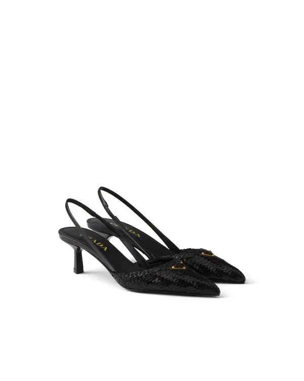 Prada Woven Leather Slingback Pumps - Black