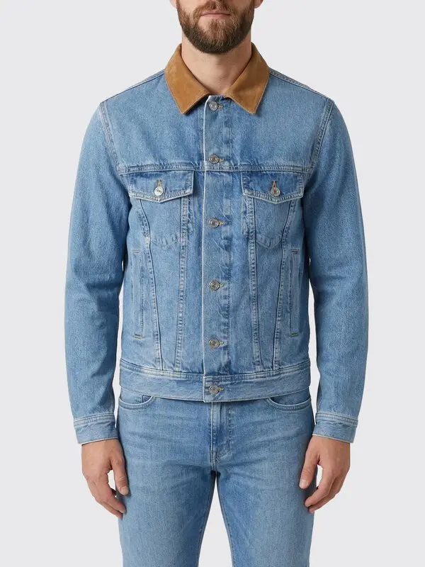 Jacob Cohen Denim Jacket With Suede Collar - Gnawed Blue