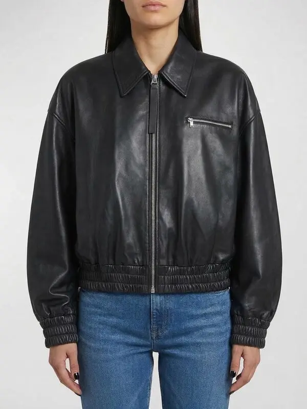 JIL SANDER Leather Bomber Jacket - Black