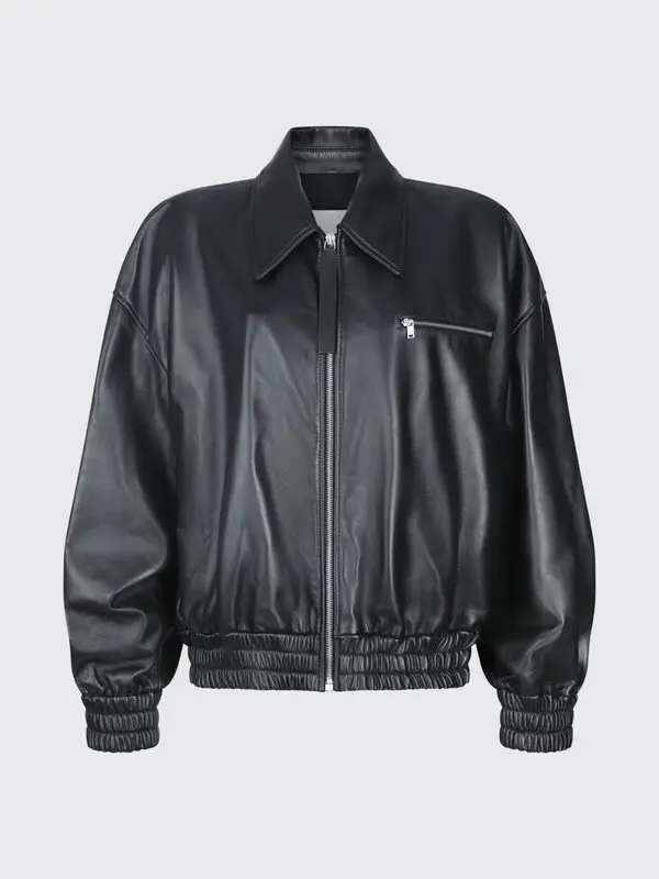 JIL SANDER Leather Bomber Jacket - Black
