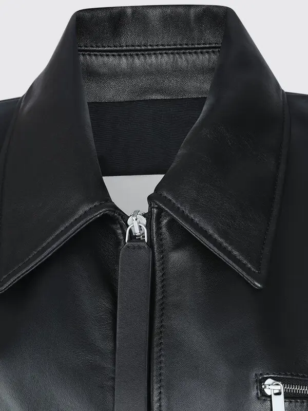 JIL SANDER Leather Bomber Jacket - Black