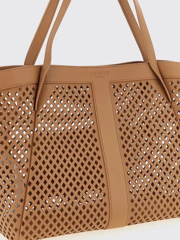 TWINSET Perforated Faux Leather Tote Bag - Brown