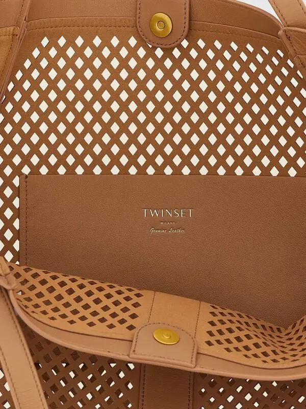 TWINSET Perforated Faux Leather Tote Bag - Brown