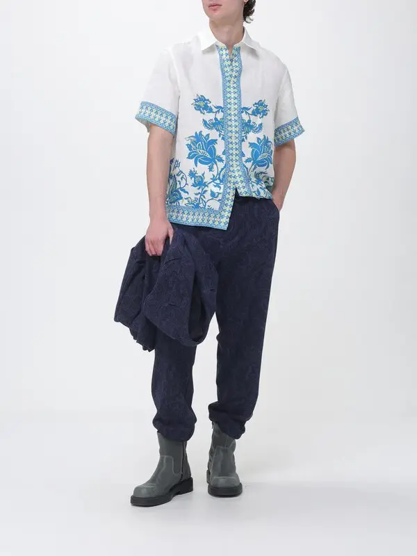 Etro Linen Shirt With Floral Motif - Blue