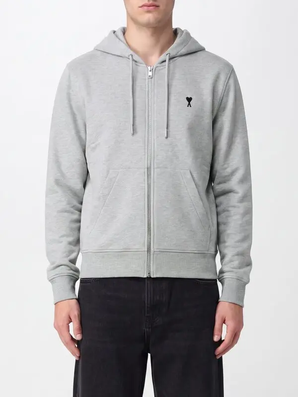 AMI Paris Zip-up Hoodie - Grey