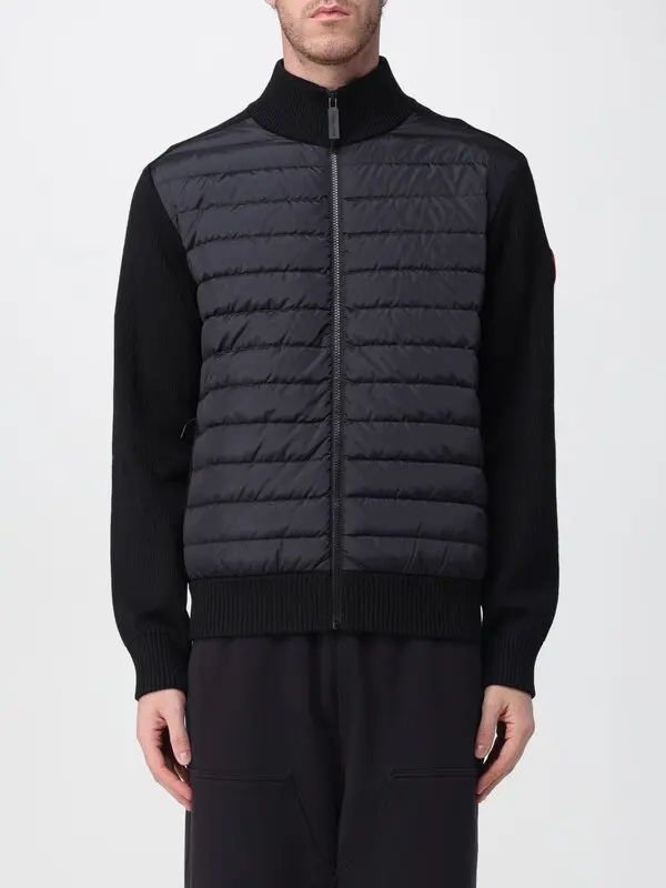 Canada Goose Wool Cardigan With Quilted Panels And Logo Patch - Black