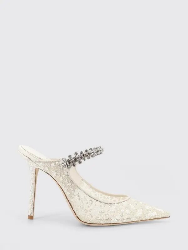 JIMMY CHOO Bing Embellished Lace Mules - White