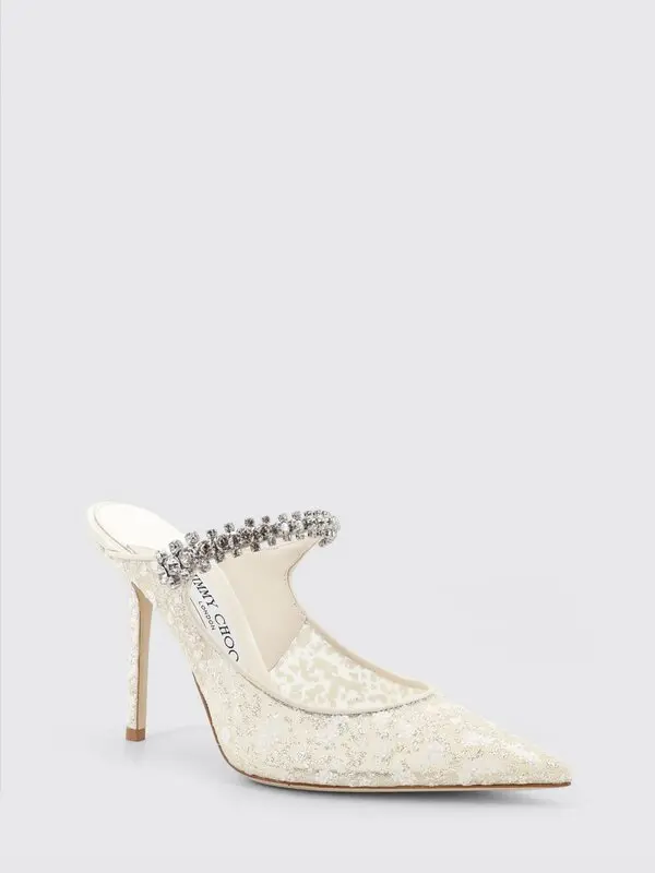 JIMMY CHOO Bing Embellished Lace Mules - White