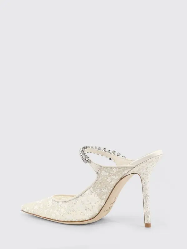 JIMMY CHOO Bing Embellished Lace Mules - White