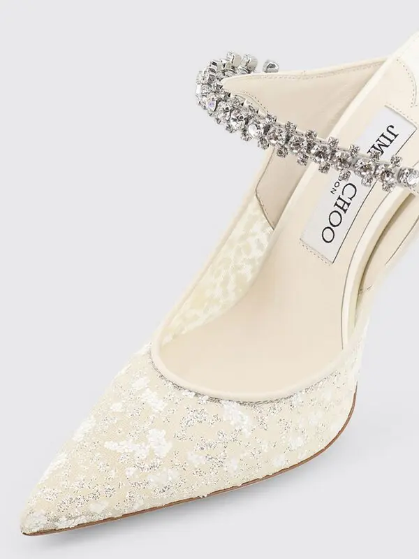JIMMY CHOO Bing Embellished Lace Mules - White
