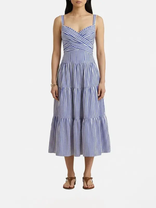 Ralph Lauren Striped Tiered Midi Dress - Blue