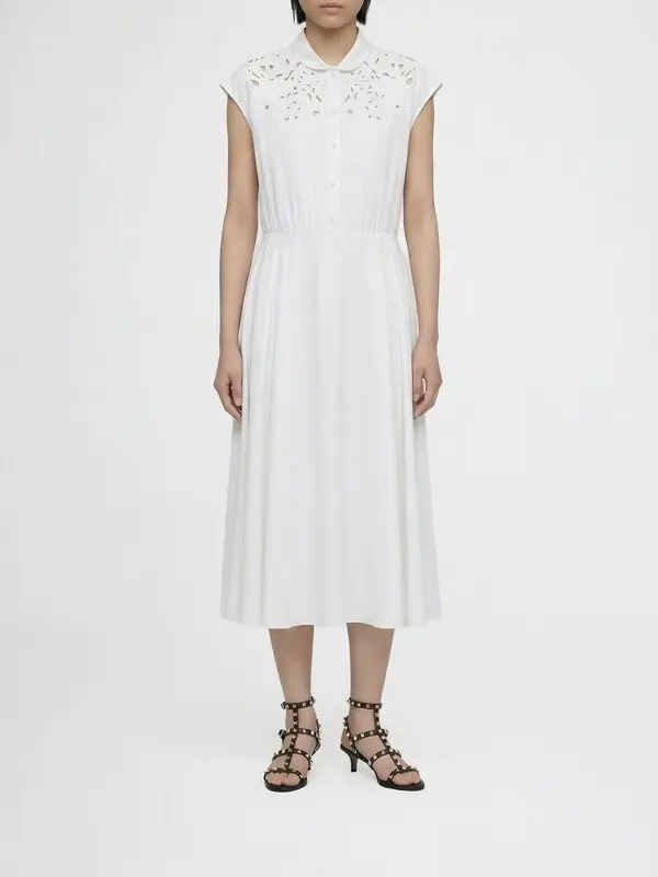 Valentino Garavani Cotton Chemisier Dress With Lace Inserts